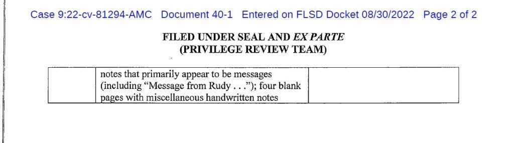 "SEALED" List of Privileged Documents Seized in Trump Mar-a-Lago Case ...