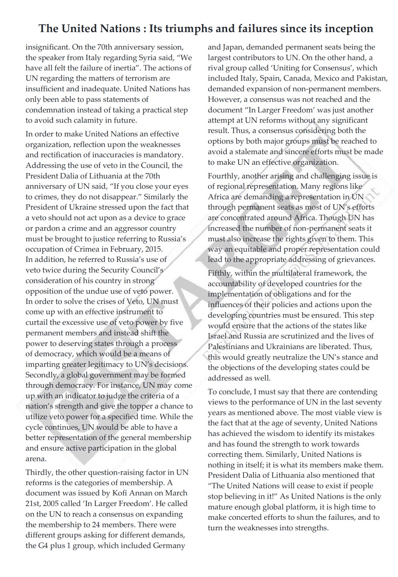 The United Nations : Its triumphs and failures since its inception