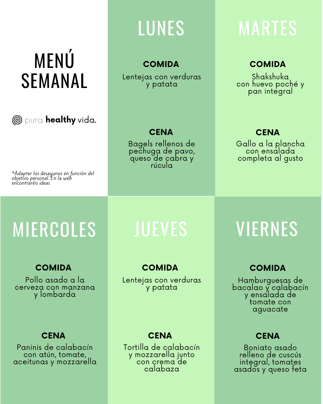 Menú Semanal De Purahealthyvida Purahealthyvida