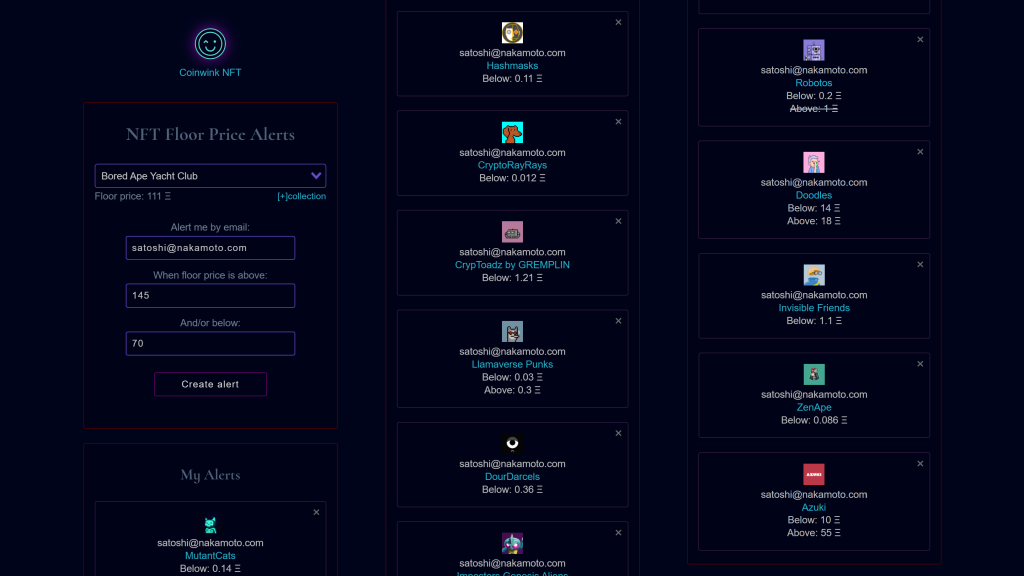 NFT Floor Price Alerts, NFT Watchlist and Portfolio Tracking App