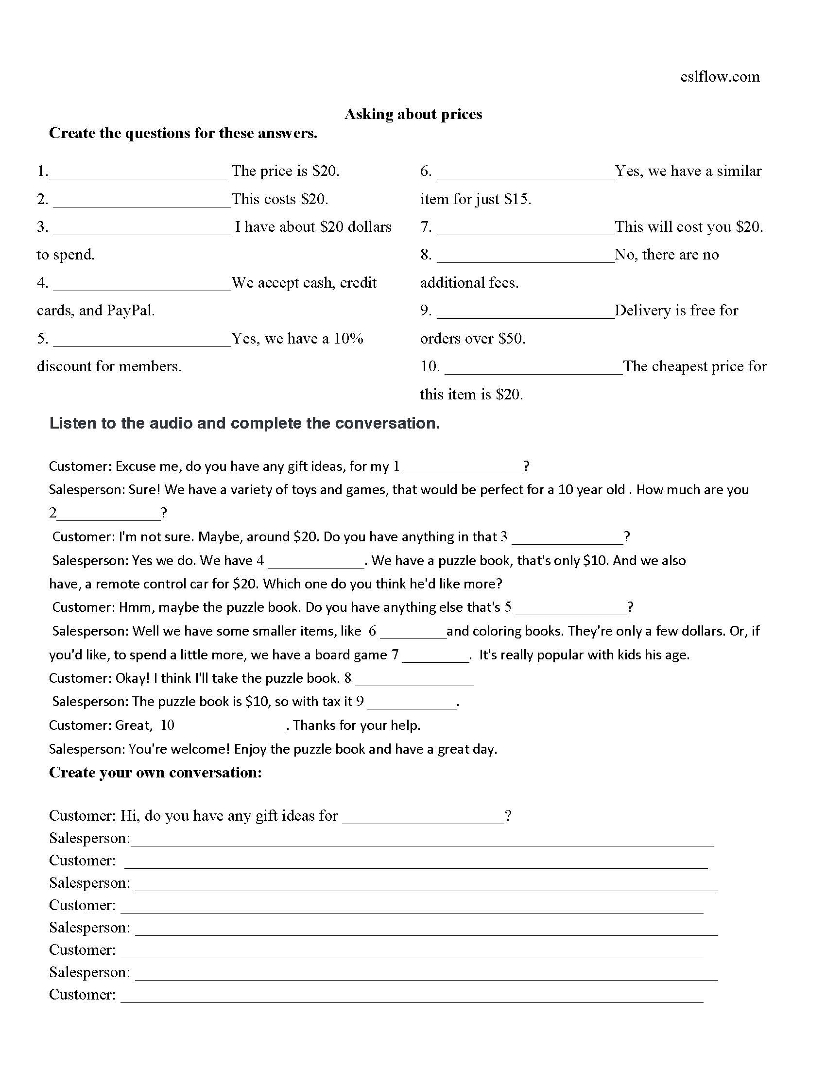 6 MORE elementary to pre-intermediate conversation exercises (some ...