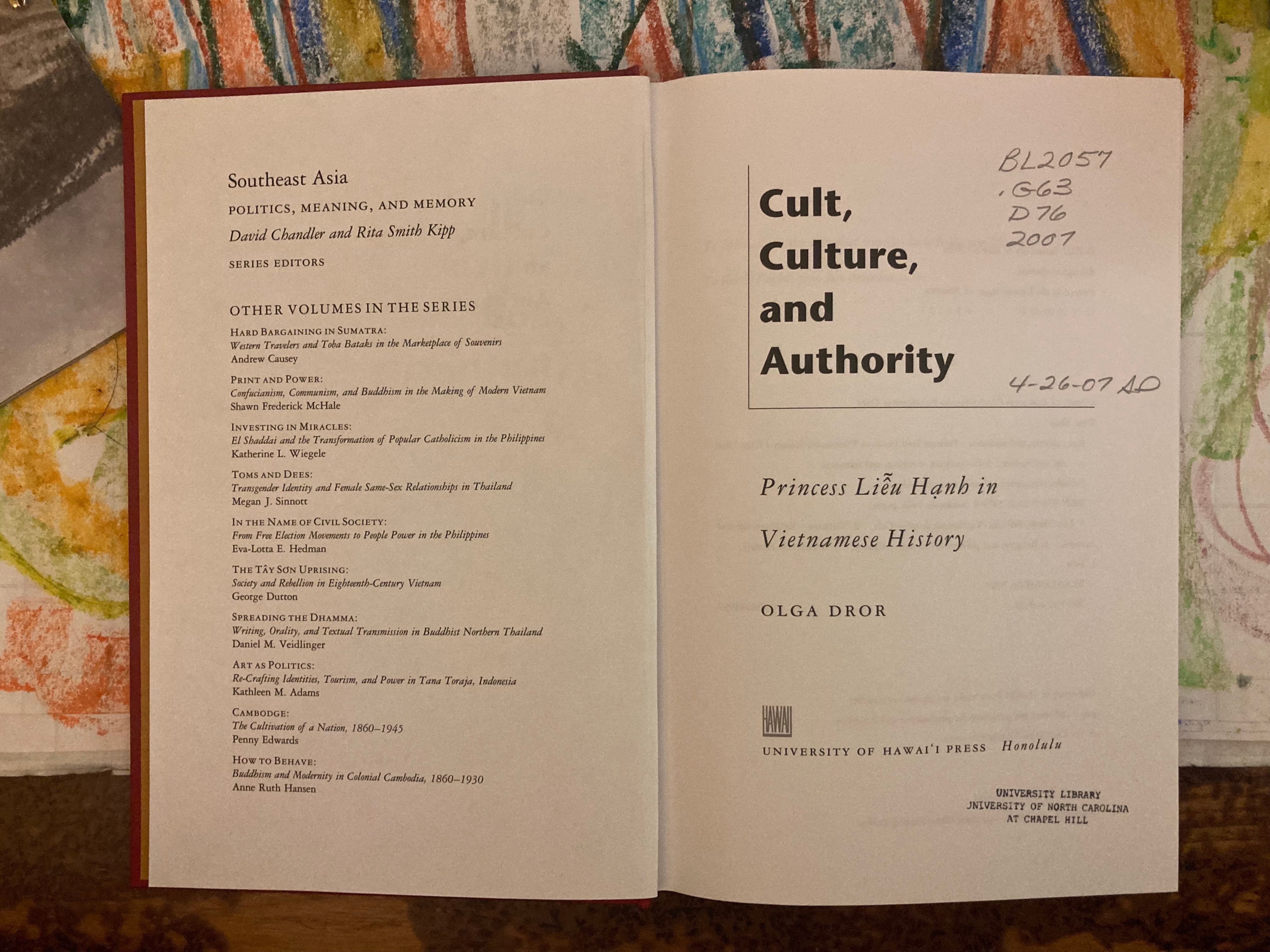 Cult, Culture, and Authority: Princess Liễu Hạnh in Vietnamese History (i)