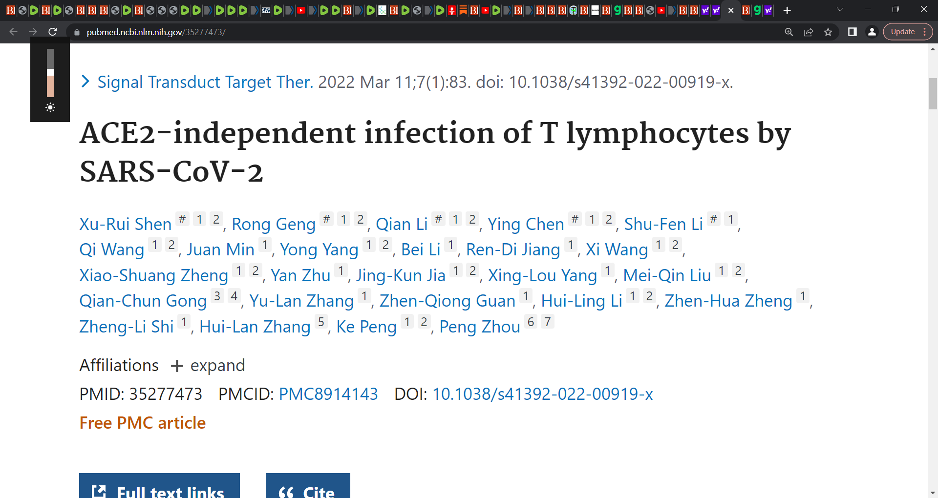 Shen et al.: "ACE2-independent infection of T lymphocytes by SARS-CoV-2 ...