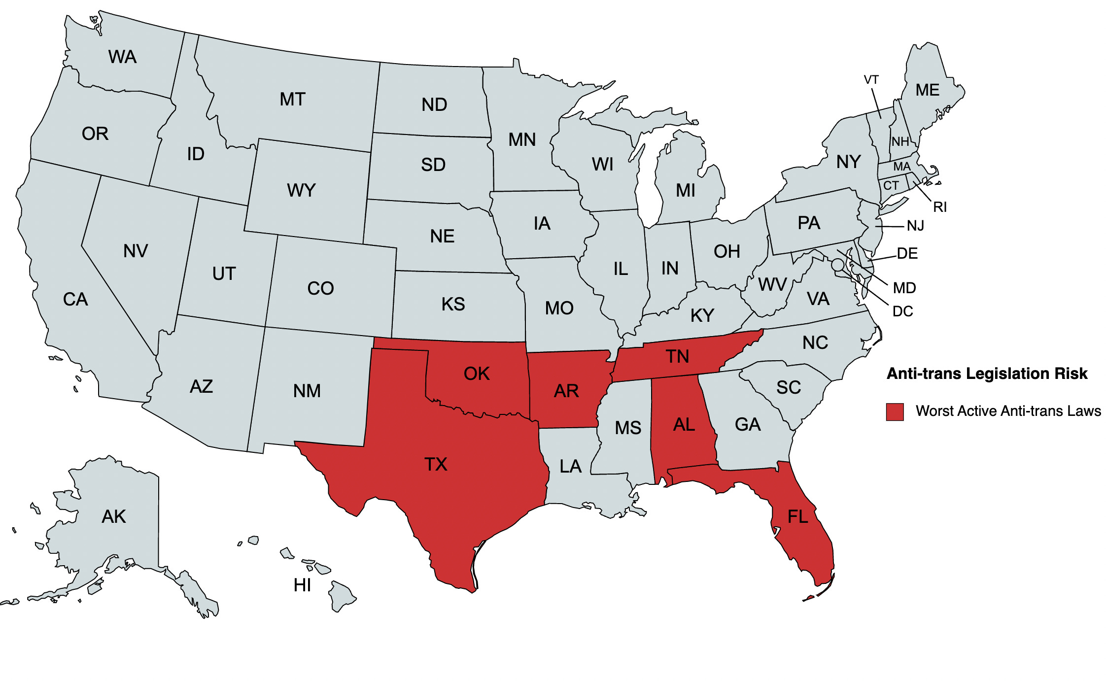 New Map! Anti-Transgender Legislative Risk By State