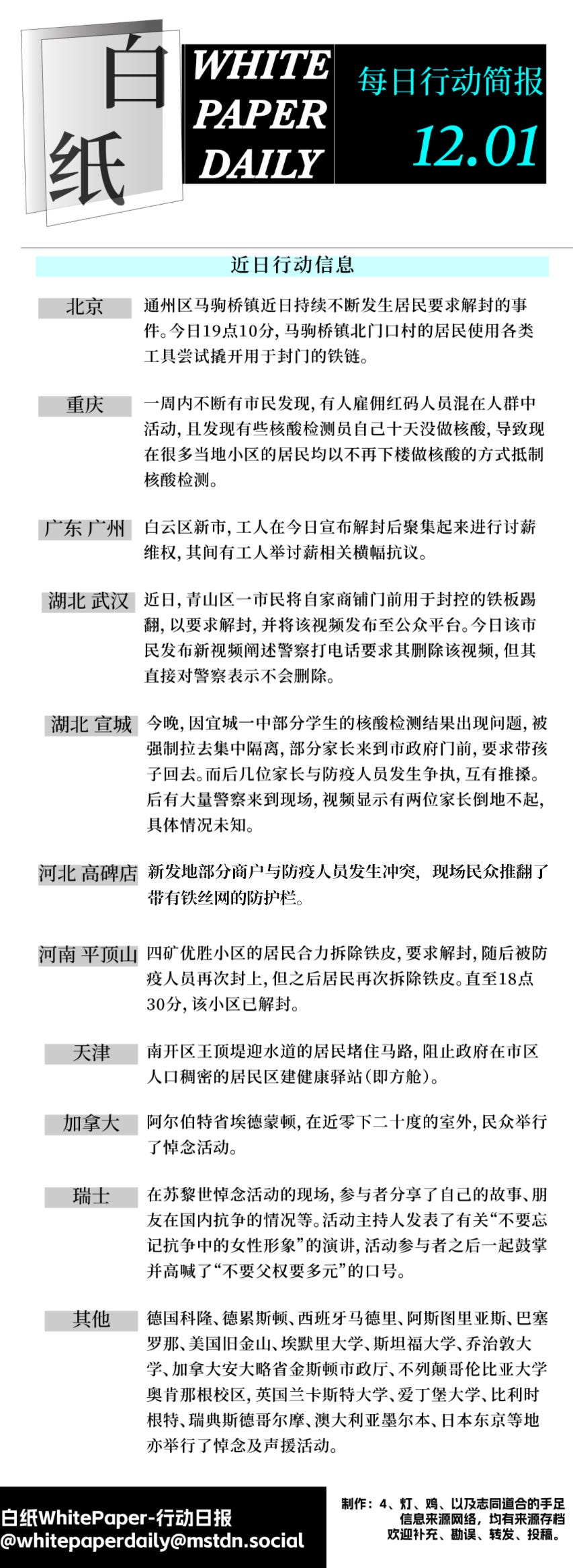 白纸 WhitePaper | 2022.12.1 抗议行动简报 - MYDUTY.NET