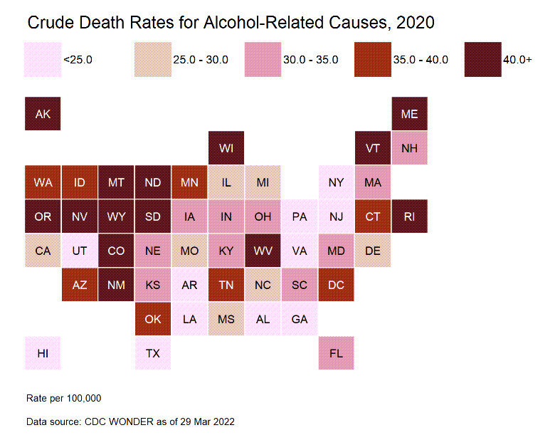 Alcohol-related deaths, part 2: Geographical Differences for 2019 and 2020