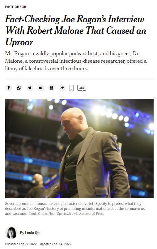 Who is fact checking The New York Times fact check of the Rogan ...