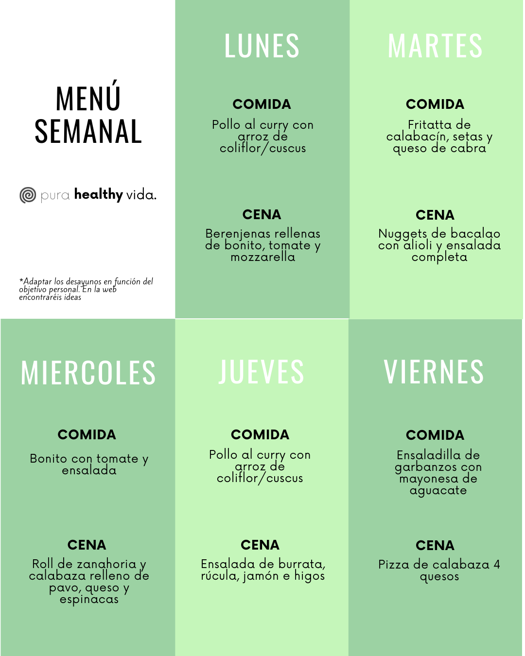 Menu semanal de purahealthyvida - purahealthyvida