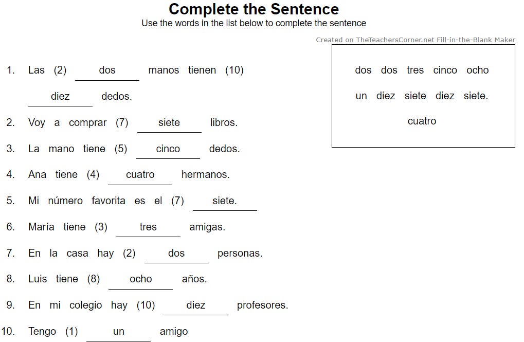 Issue #034 Numbers in Spanish (1 - 10)