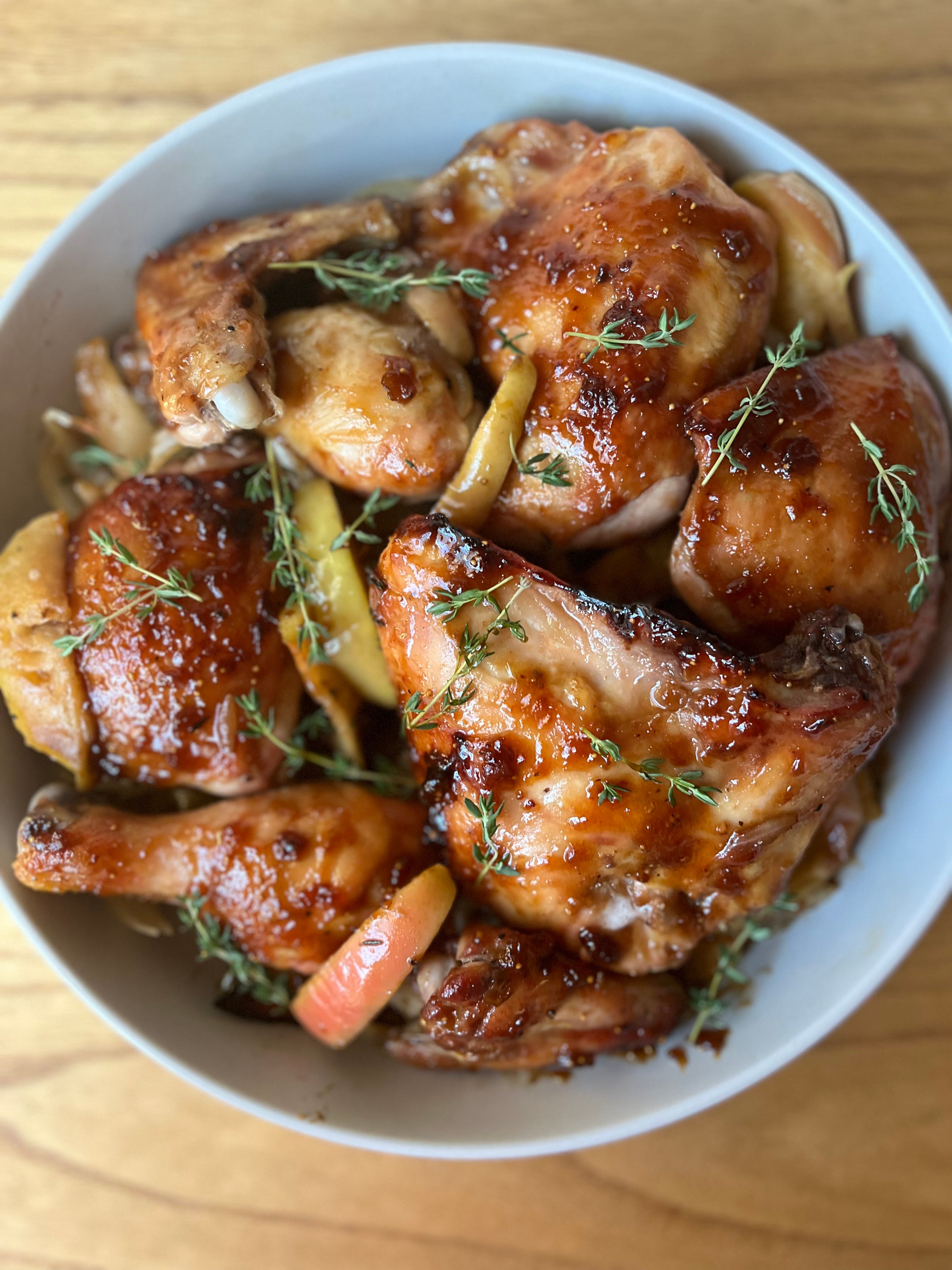 Fig-Glazed Chicken with Apples - by Leah Koenig
