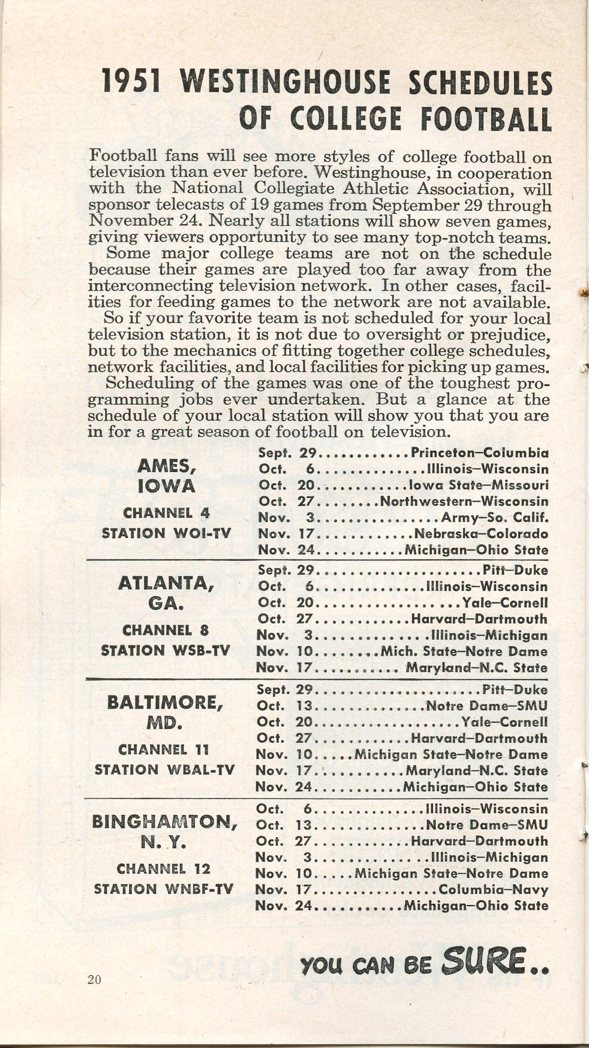 1951 and College Football's First National Television Contract