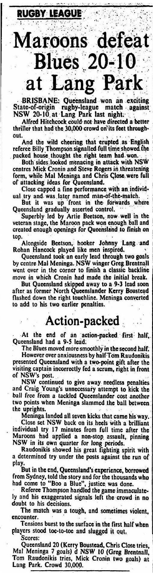 The Origin of State of Origin rugby league - by Hugh Lunn