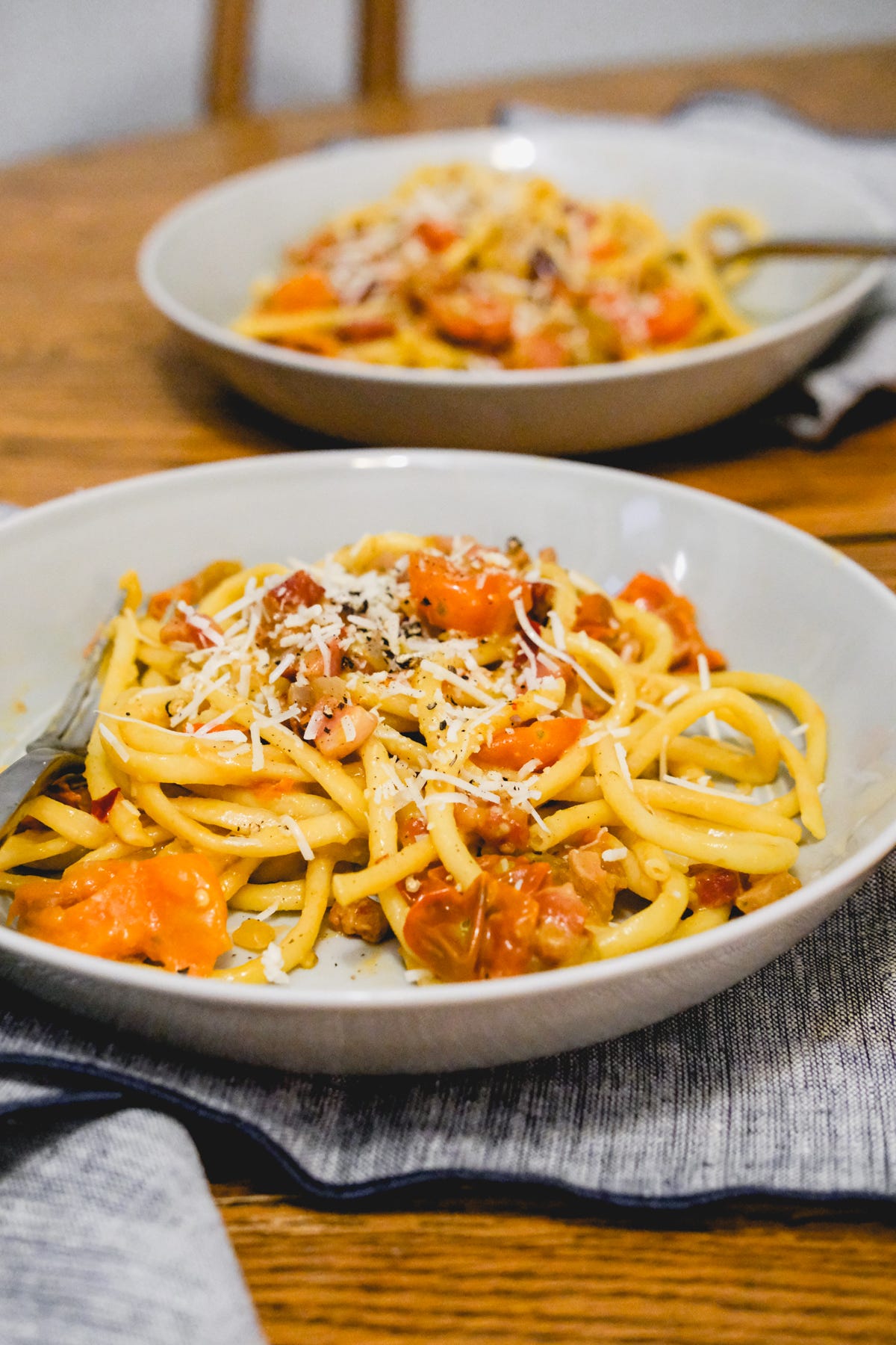 Spicy Pancetta Bucatini - by Kiersten Hickman - Forkful