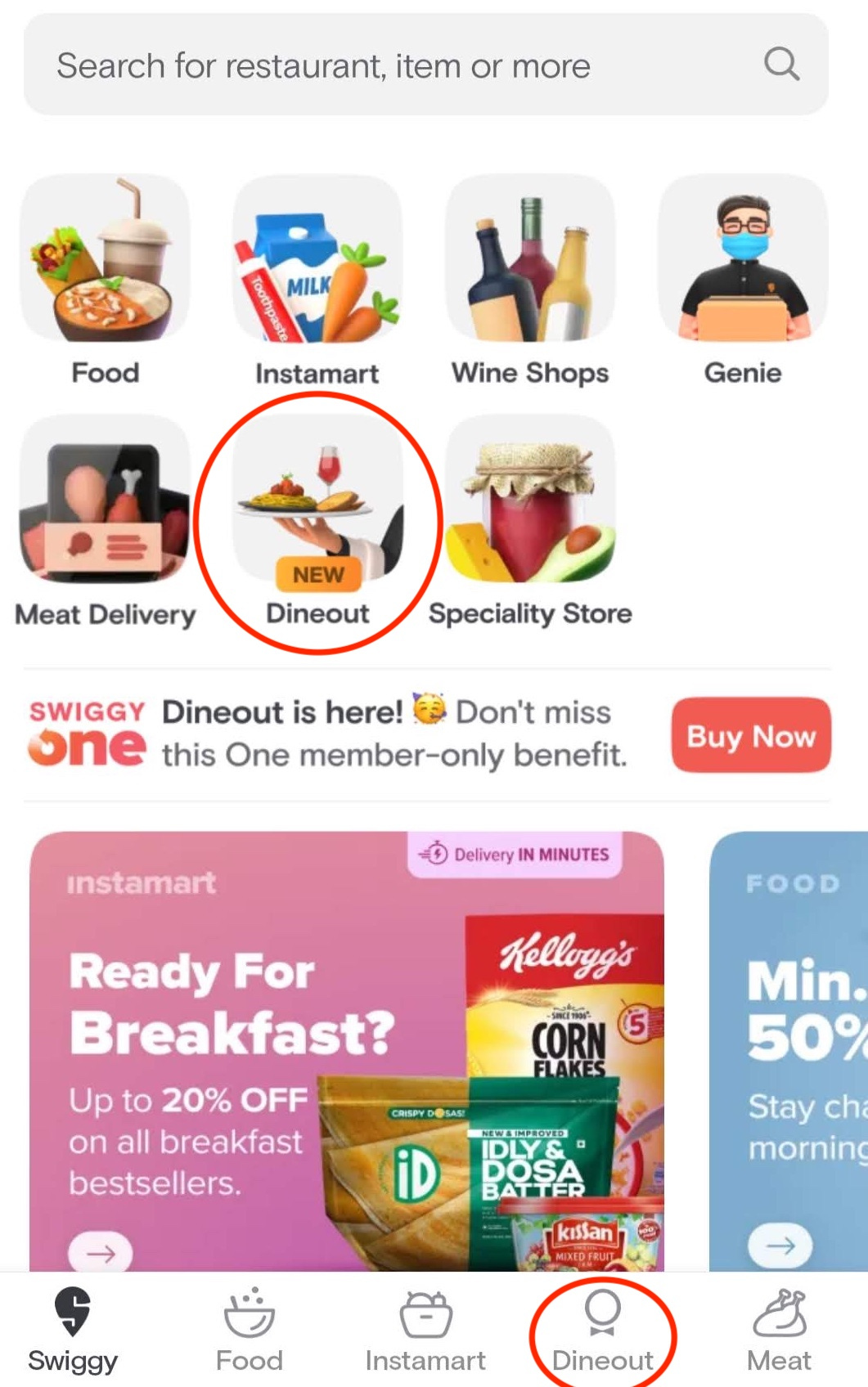 Swiggy Dineout Launched for Swiggy One Members - by +1