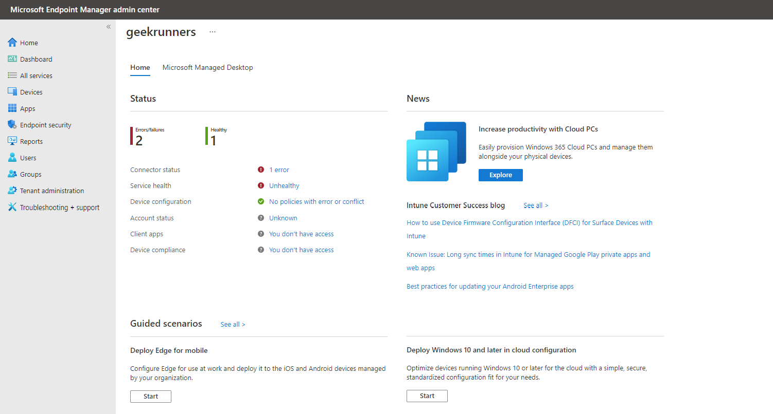 The Microsoft 365 Admin Centers for Security Configuration
