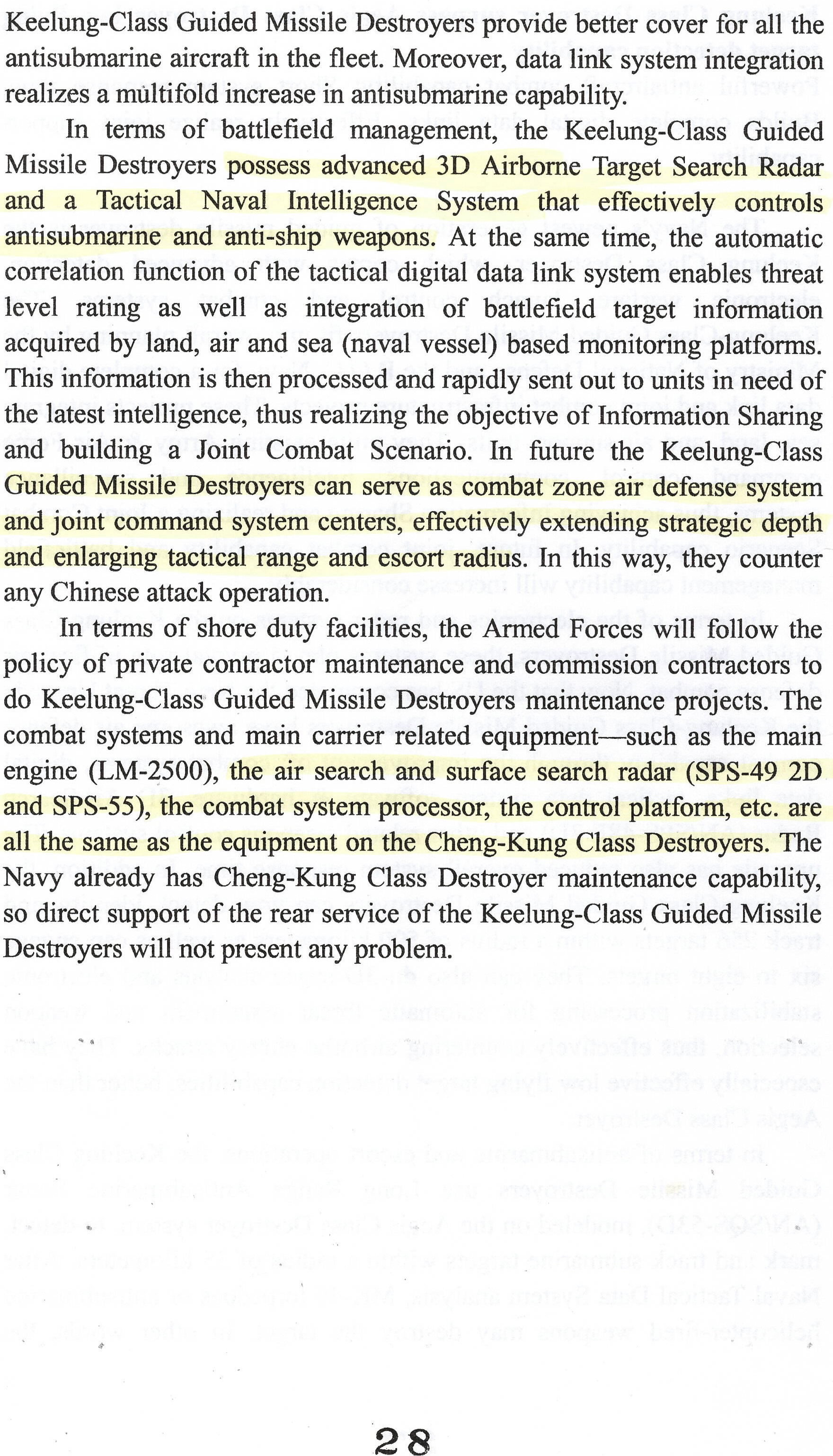 Taiwan Aegis and Kidd Destroyer Documents