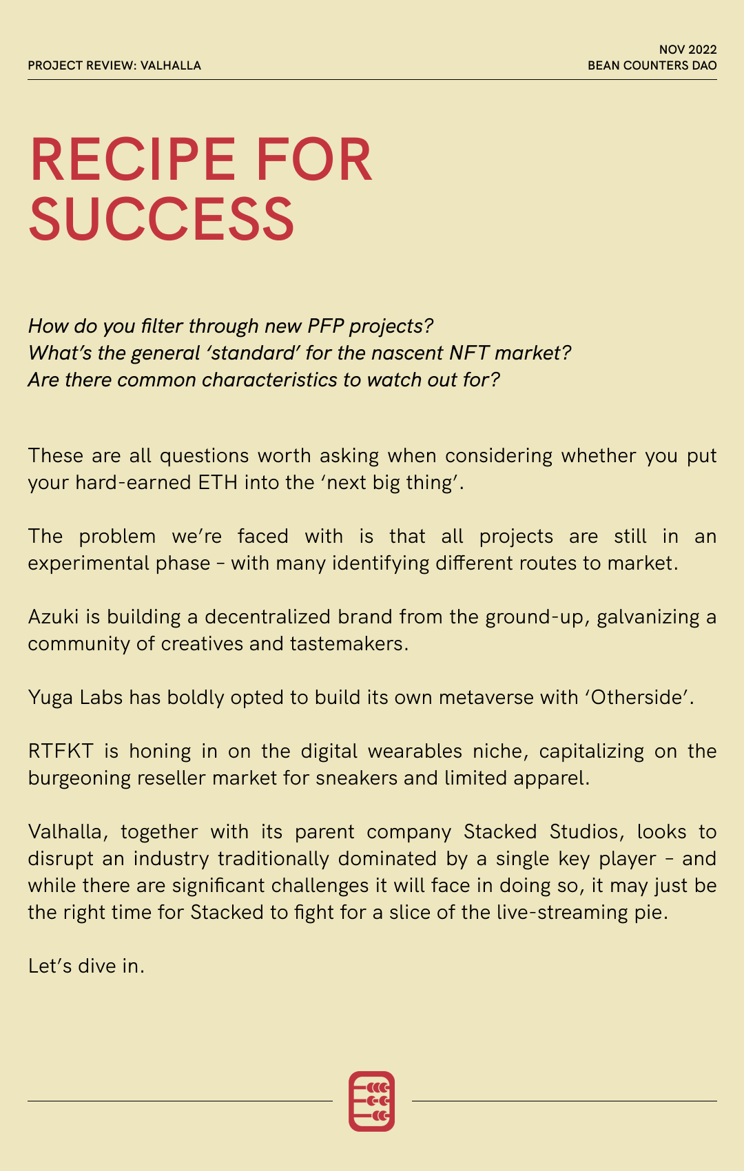 Project Review: Valhalla - by Bean Counters DAO