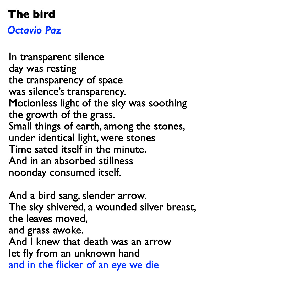 4 poems - 'The bird', 'Two bodies', 'The River' (excerpts), 'Wind and ...