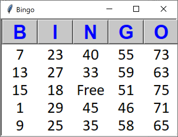 Using Python classes to create Bingo cards
