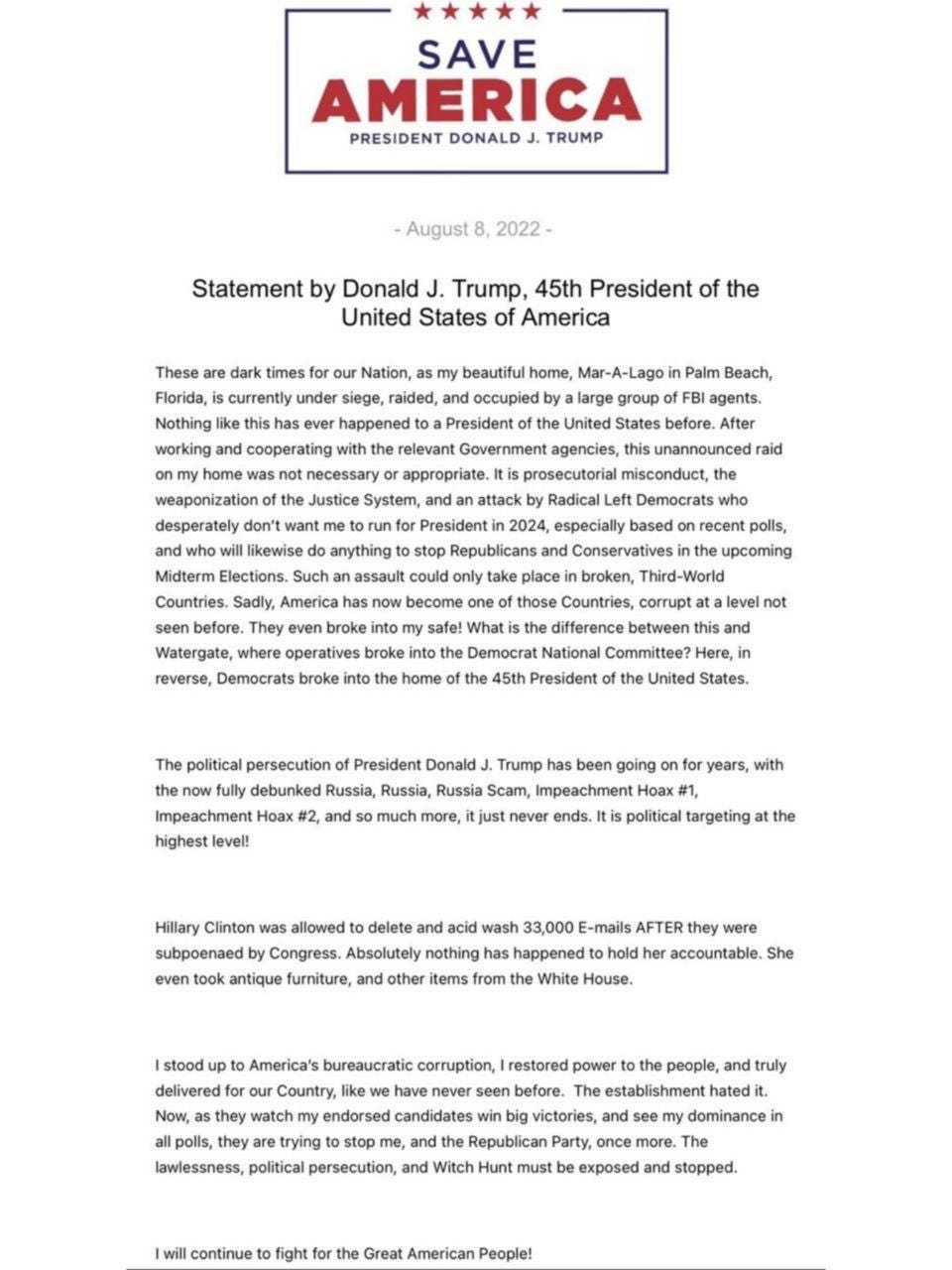 Statement from President Trump