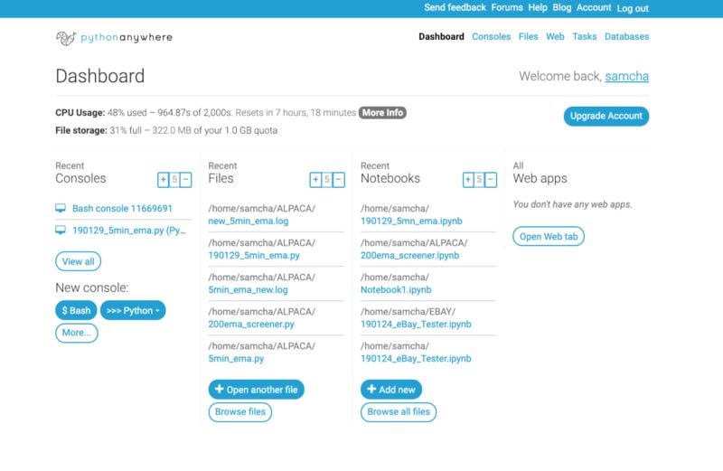 Step By Step Guide To Running A Simple Trading Algorithm In The Cloud Using Pythonanywhere