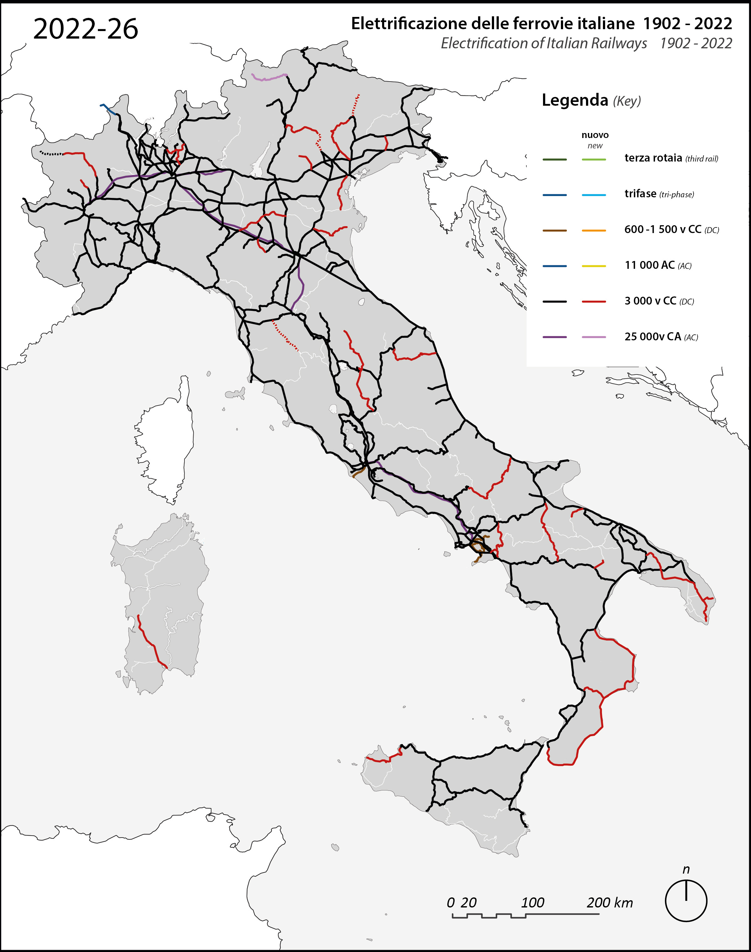 A brief visual history of rail electrification in Italy