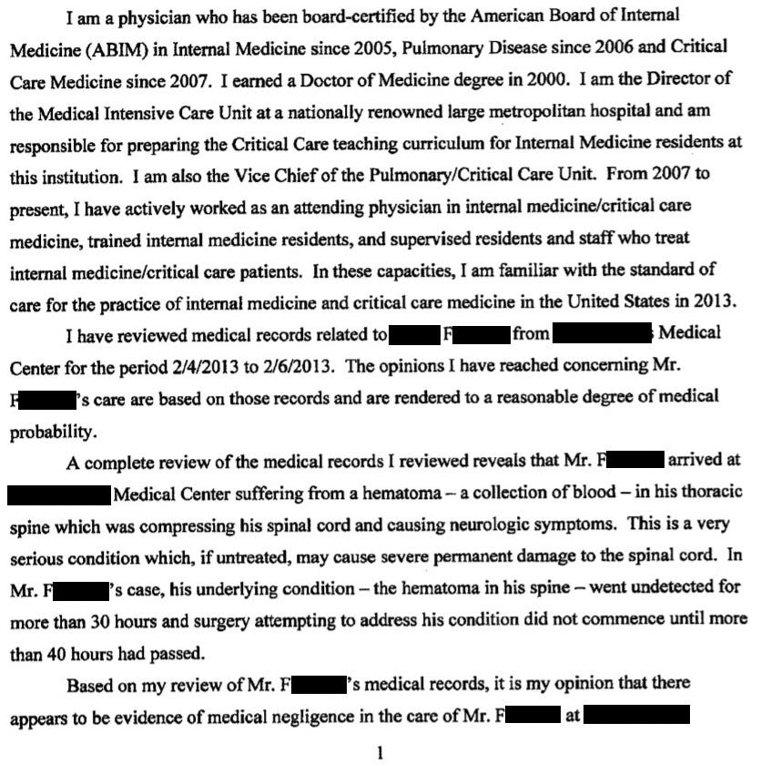 Expert Witness Case #7 - by Med Mal Reviewer