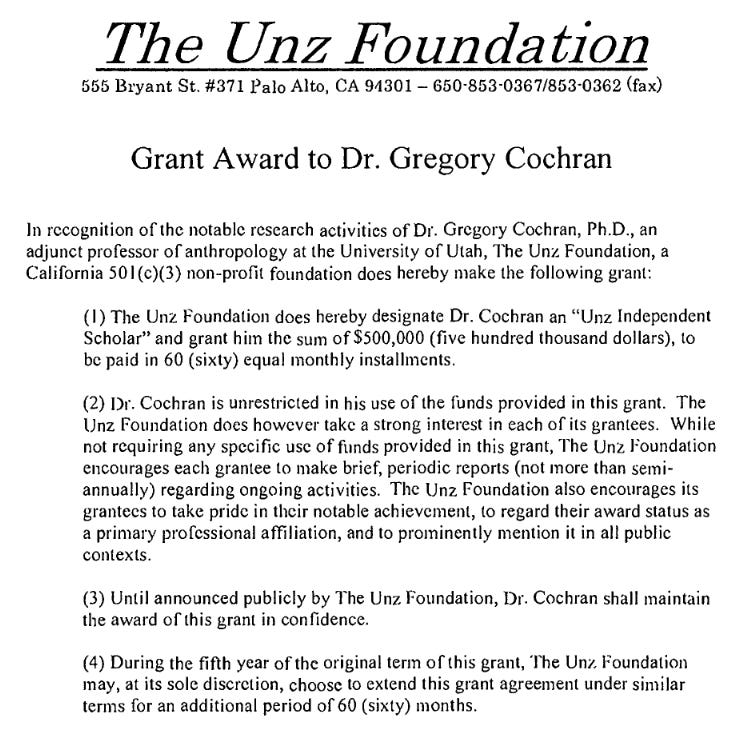 Gregory Cochran's Big Grant - by Emil O. W. Kirkegaard