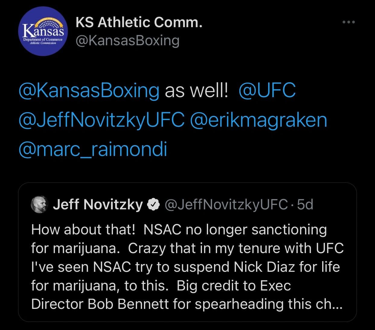 Kansas Athletics Commission Ends Testing MMA Fighters for THC