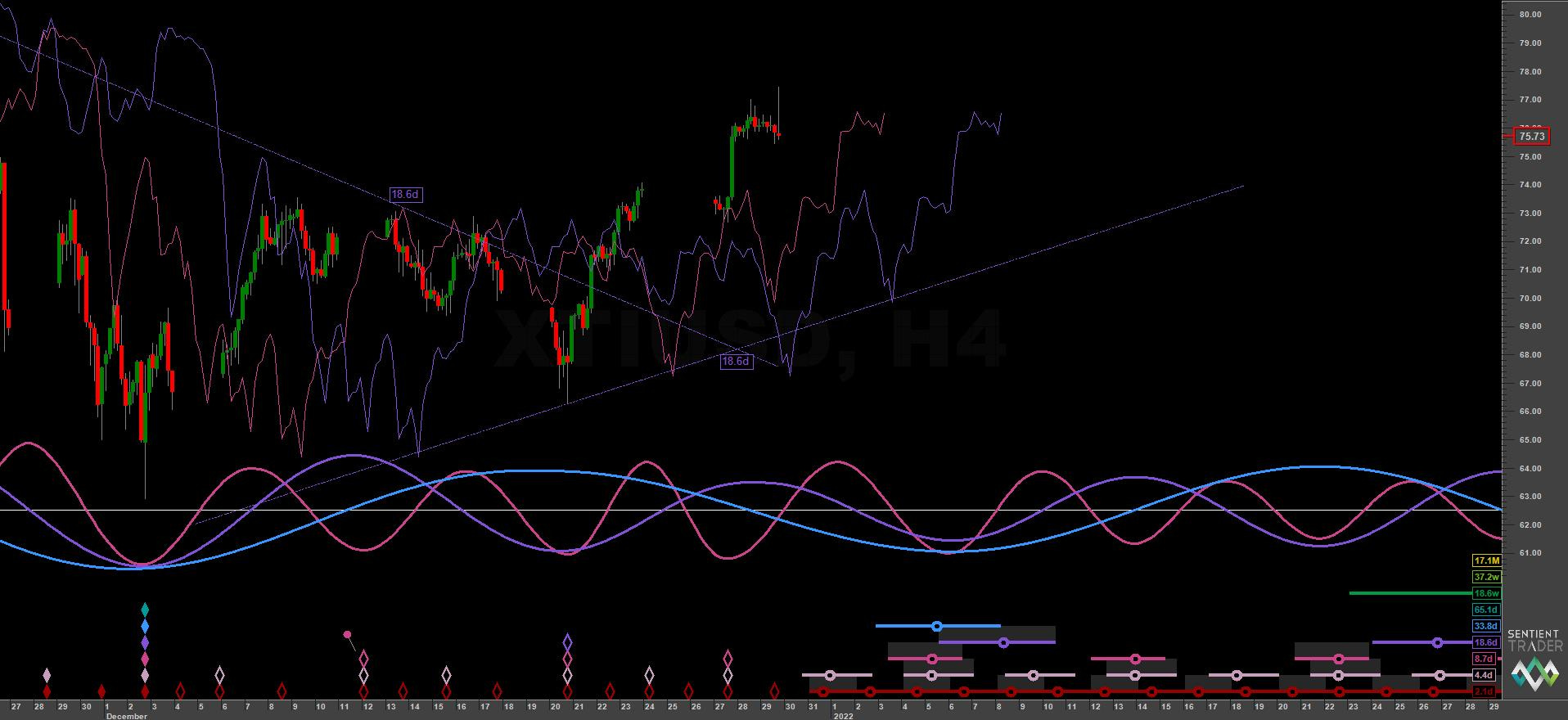 Oil: Hurst Cycles - 29th Dec 2021 - by David F