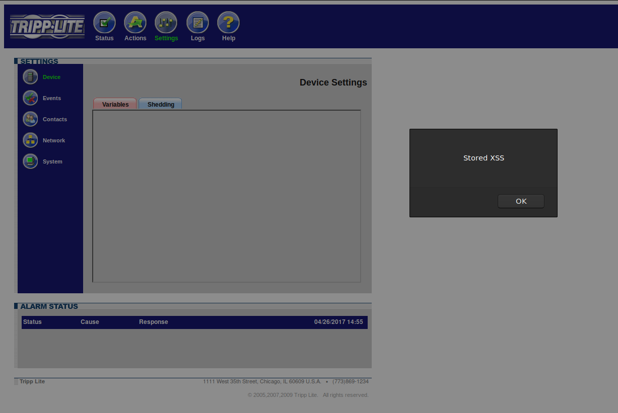Tripp Lite Stored XSS - by Cody Martin