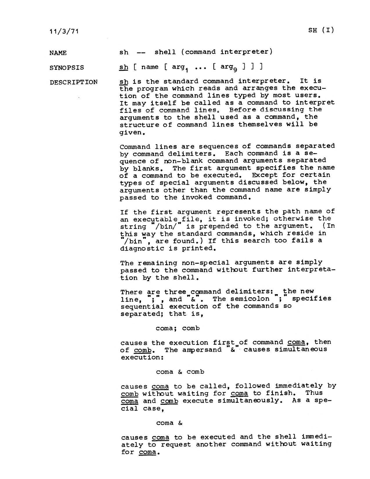 The first UNIX Shell: 1971's Thompson Shell