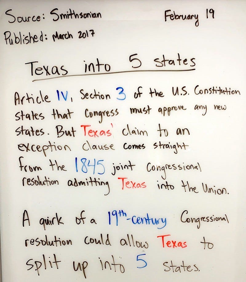 Texas has had the Power to Split into 5 States for 150 Years
