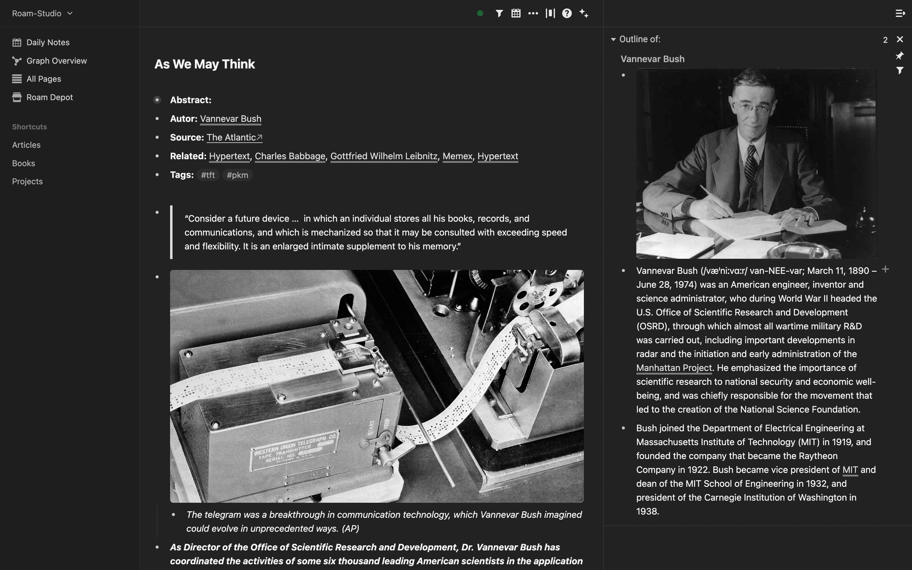 The famous Craft theme is now available in Roam Research