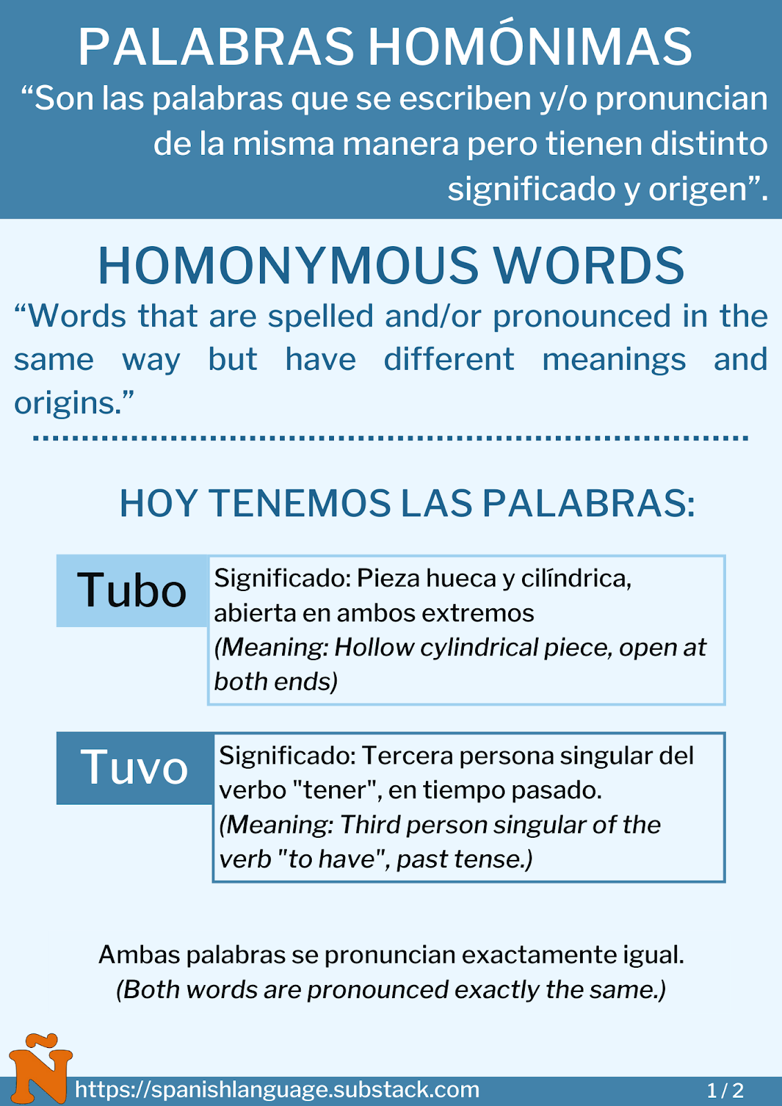 Homonymous words: 'Tubo' and 'Tuvo' (#002)