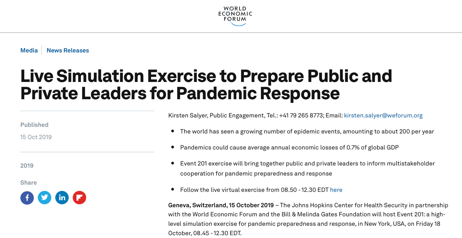 Event 201: organizers of WEF-Gates pre-Covid simulation warned of ...