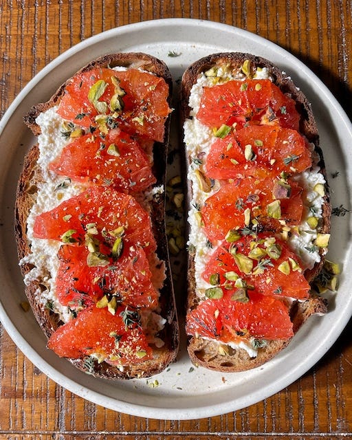Vanilla Cardamom Ricotta Toast with Brûléed Grapefruit