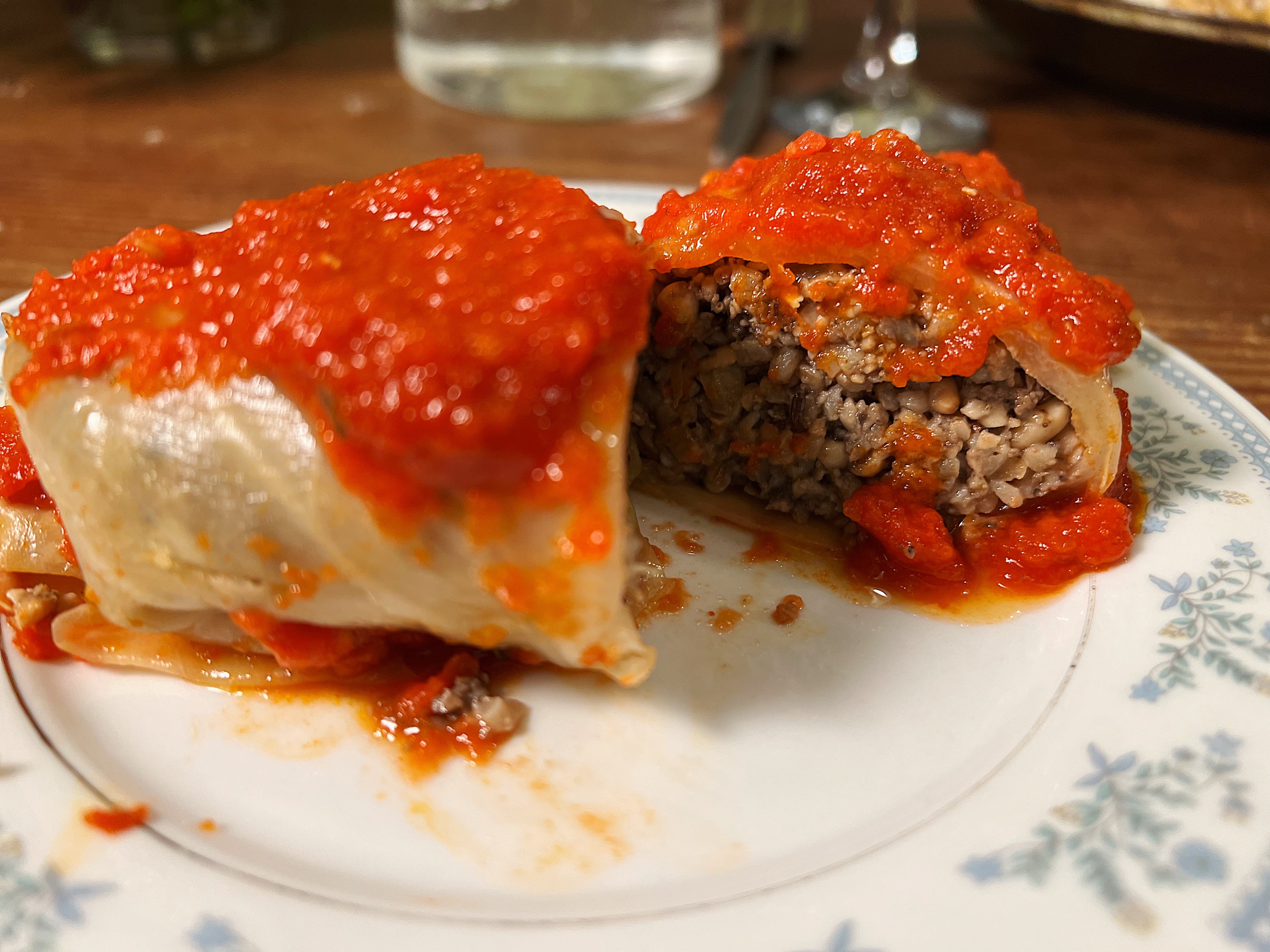 Golubtsi (cabbage rolls) with mushrooms and pine nuts (v)