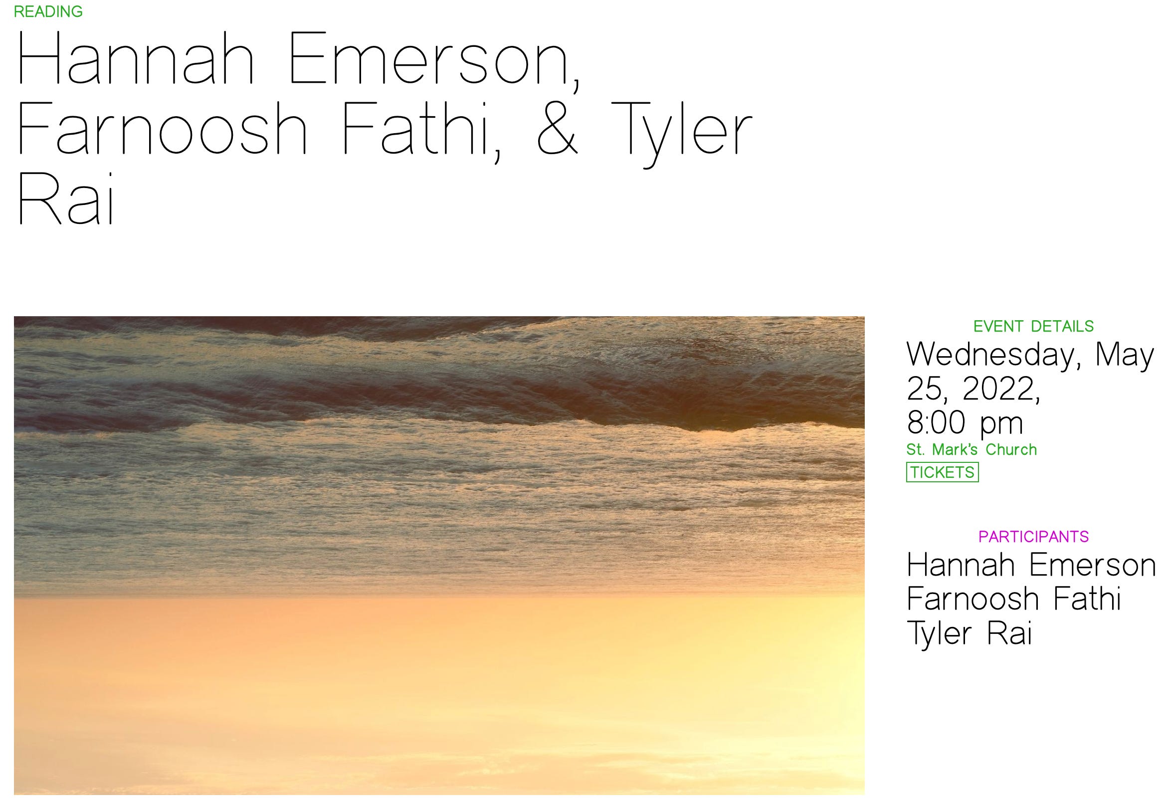 Hannah Emerson, Farnoosh Fathi, & Tyler Rai at The Poetry Project NYC