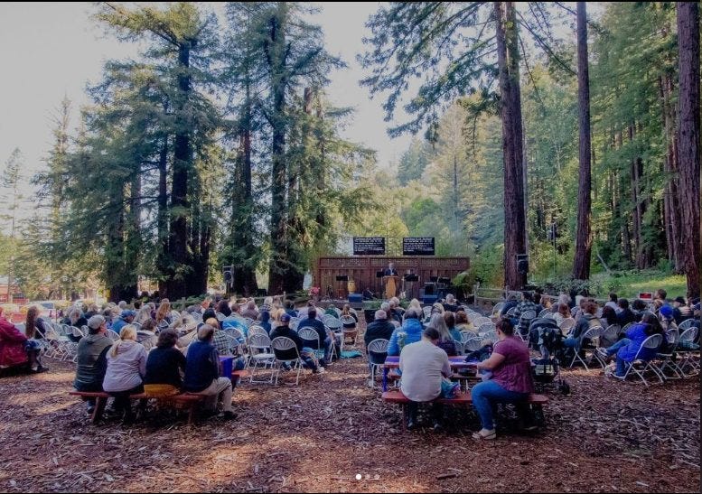 A Gallery Of The Faithful Gathering For Church.