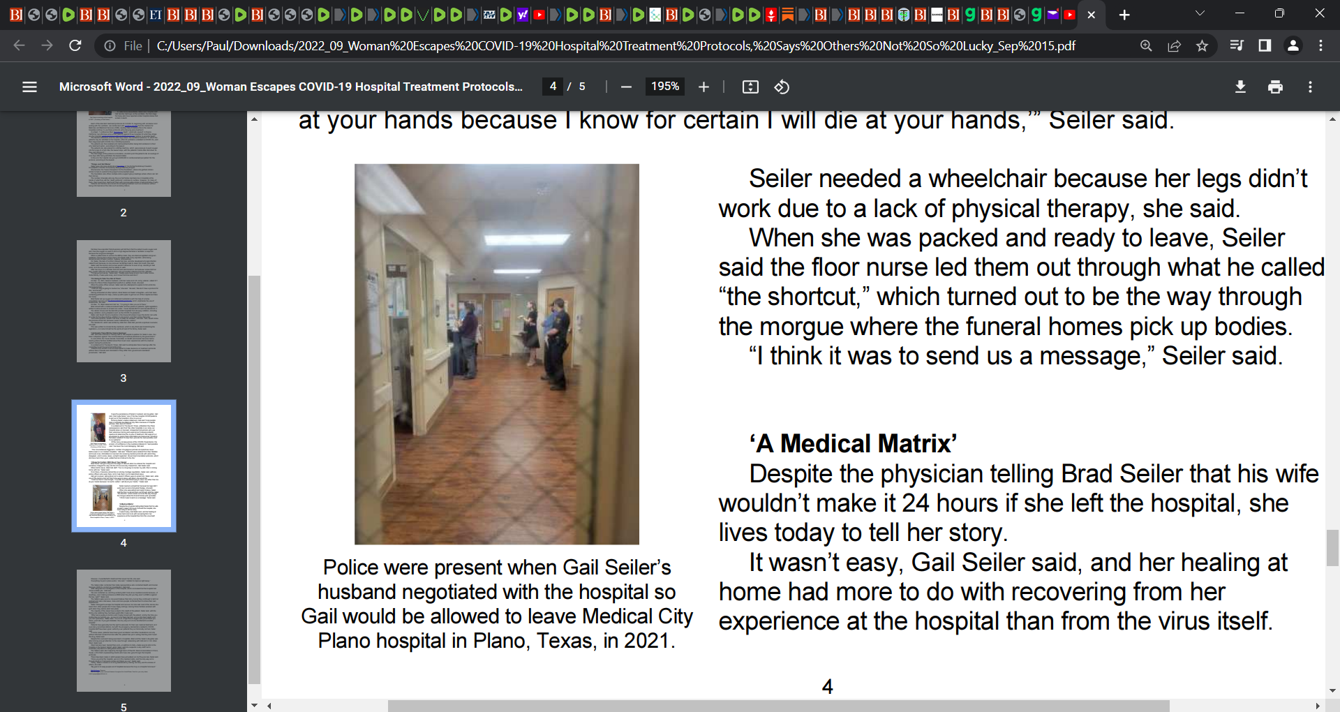 Woman Escapes COVID-19 Hospital Treatment Protocols, Says Others Not So Lucky (Mrs. Seiler)