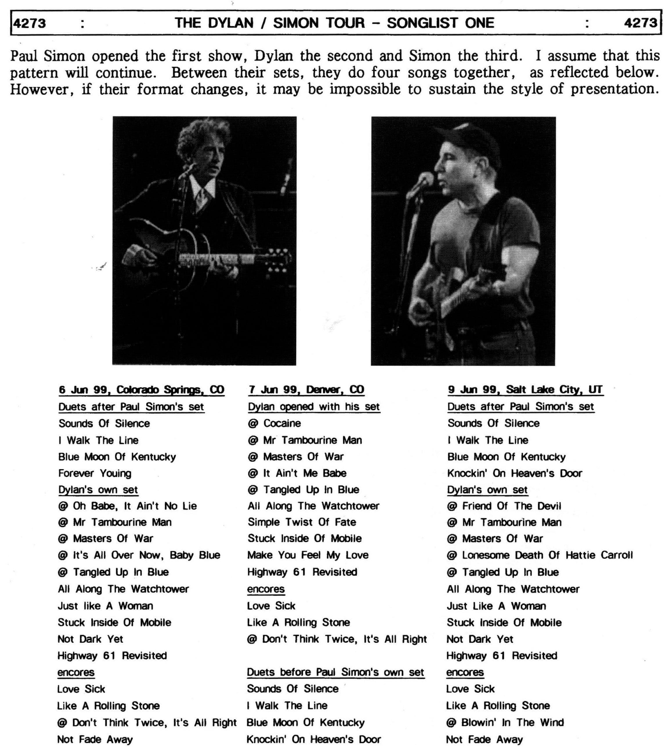 Tracking the Dylan-Simon 1999 Tour in Real Time