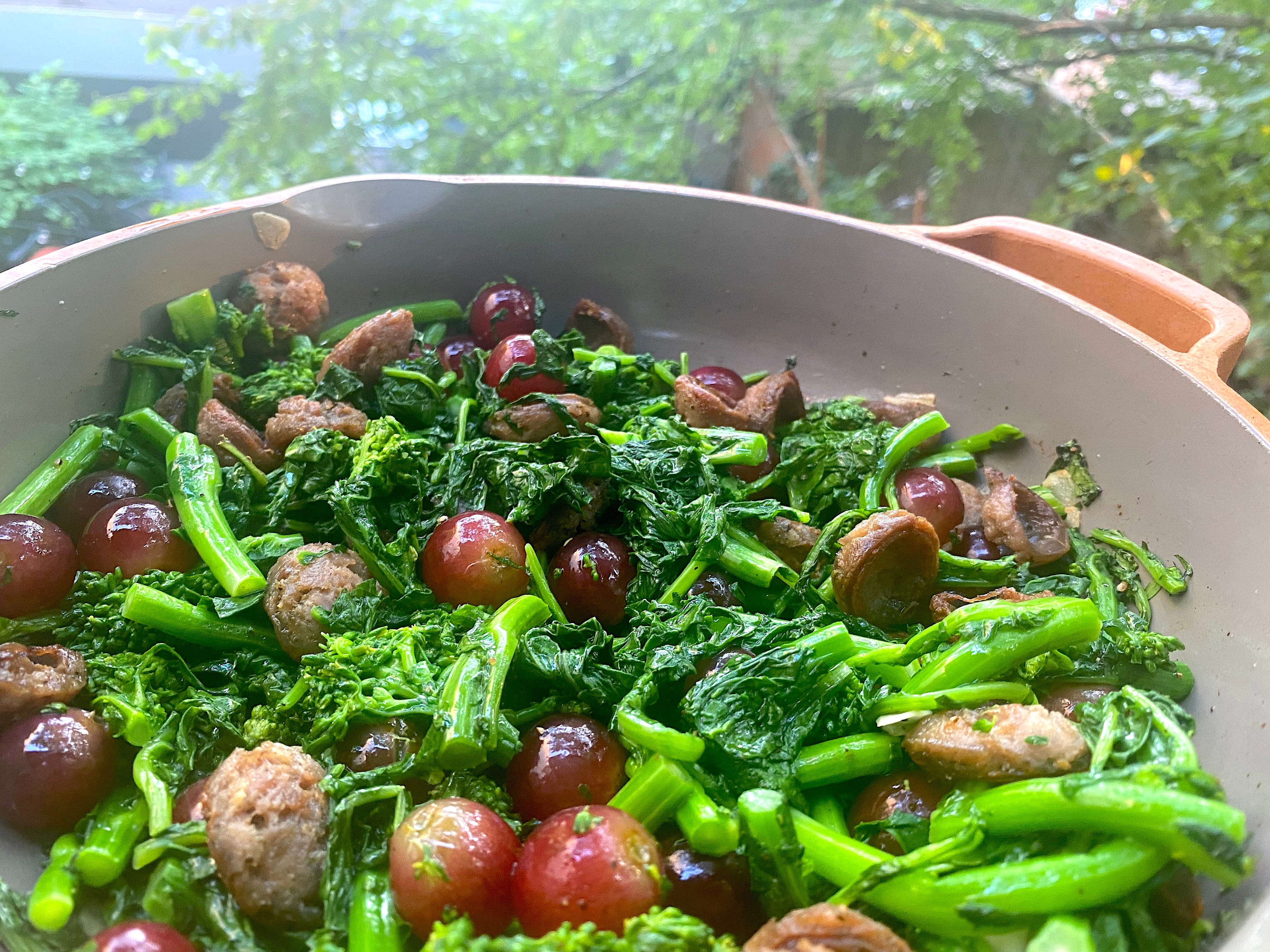 Broccoli Rabe With Sausage And Grapes - by Mark Bittman