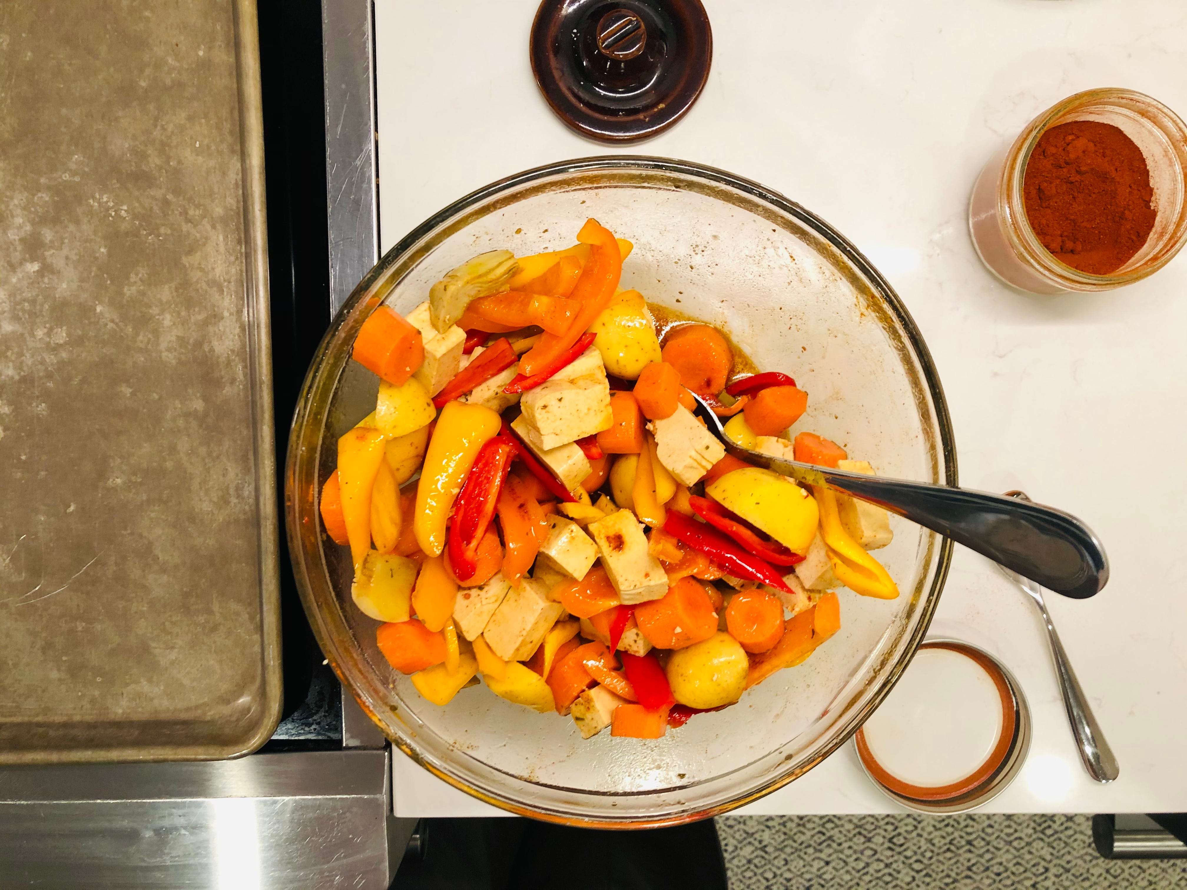 Pepper potato paprika sheet pan - by Ellisa Klimos