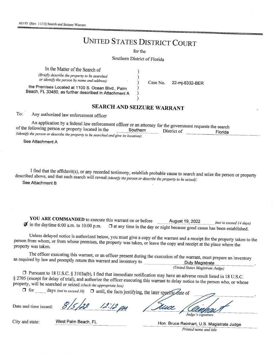 Here's The Warrant: DOJ Investigating Trump For Potential Violations Of ...