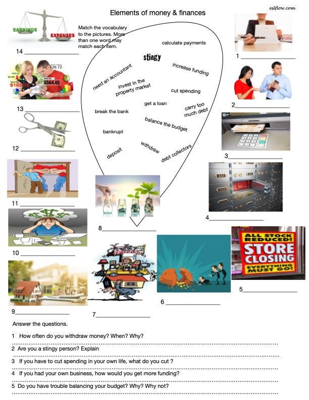 Finances and money vocabulary and speaking