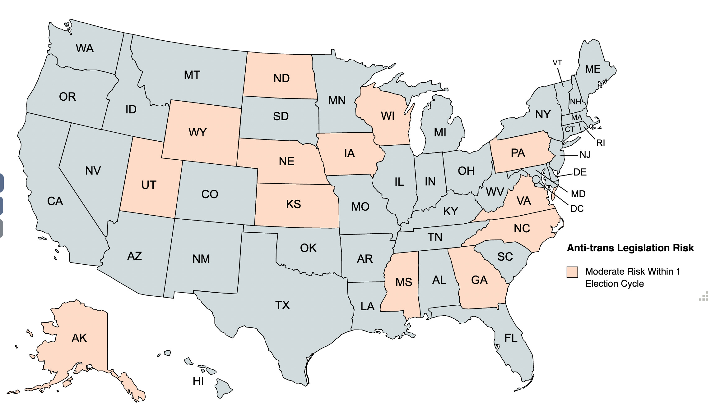New Map! Anti-Transgender Legislative Risk By State