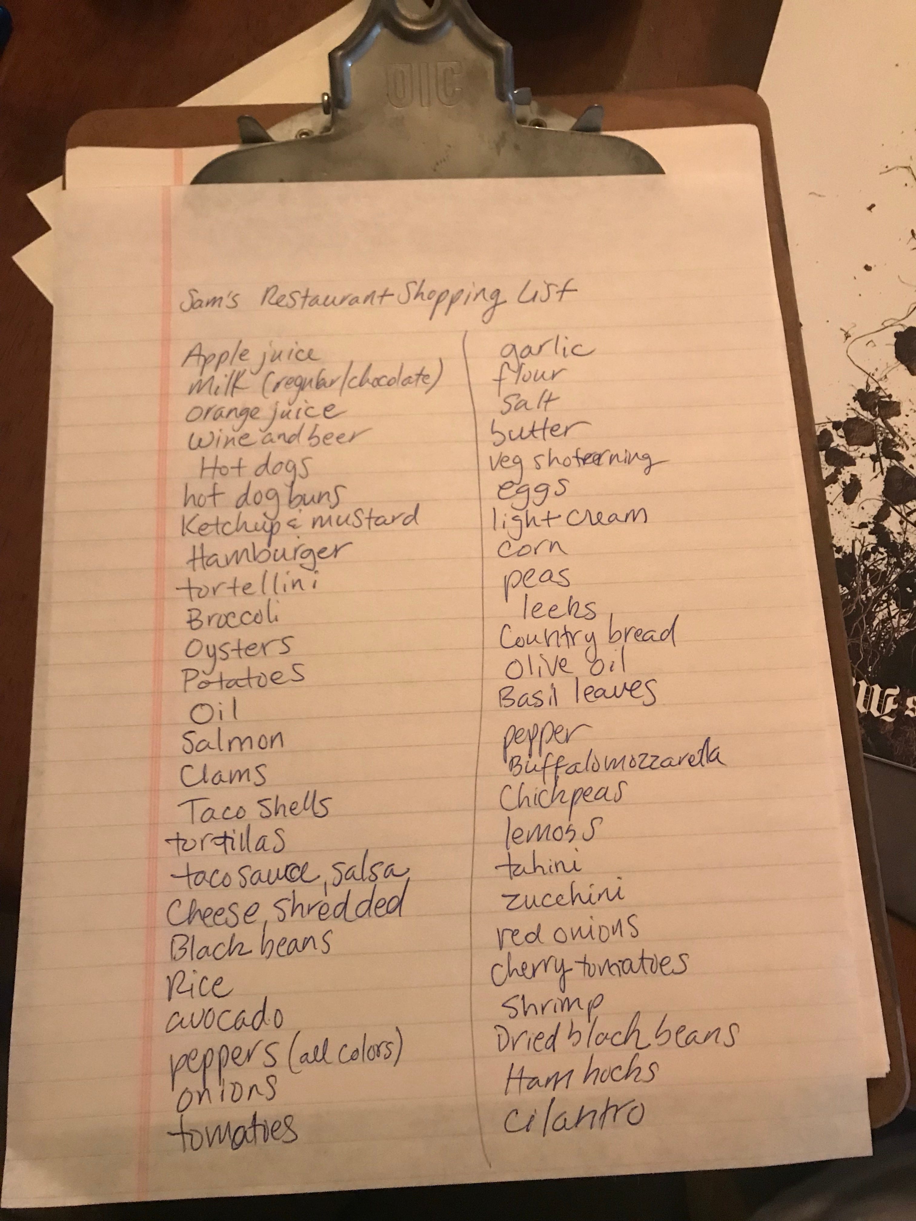 Sam’s Restaurant Shopping List - by Tami M Forman