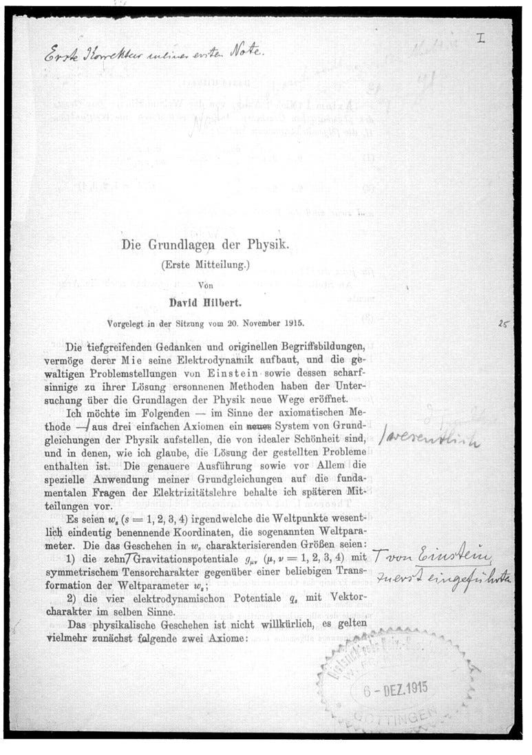 Einstein and Hilbert’s Relativity Race - by Jørgen Veisdal