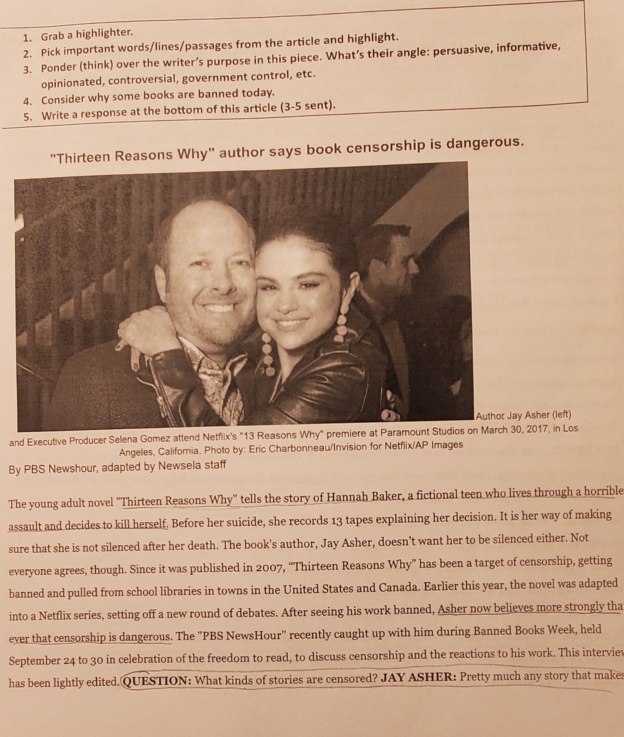 Part 2-9th Grade English Assignment - Book Banning